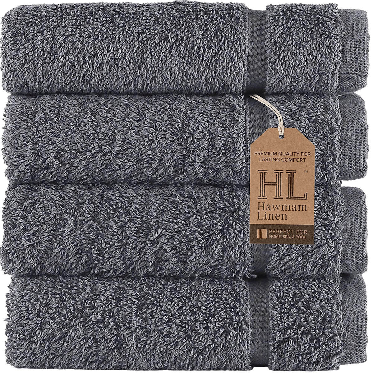 Grey 4-Pack Washcloths Set - 100% Ring Spun Turkish Cotton, Premium Quality Flannel Face Towel - Cloth - Highly Absorbent and Soft Feel Fingertip Towels, Wash Cloths For Your Face and Body