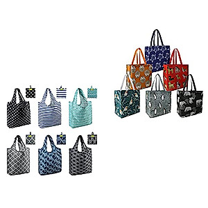 BeeGreen Reusable Grocery Bags Set of 12 Lightweight Recycling Shopping Totes with Long Handle Durable Portable Shopper Baggies for Groceries Supermarket Gift