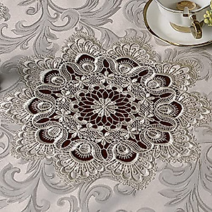 ARTABLE Lace Small Table Cloth Fall Christmas Macrame Tablecloth Table Topper for Thanksgiving Outdoor Farmhouse Rustic Kitchen Party Birthday Picnic (Stone, 31 Inch Round)