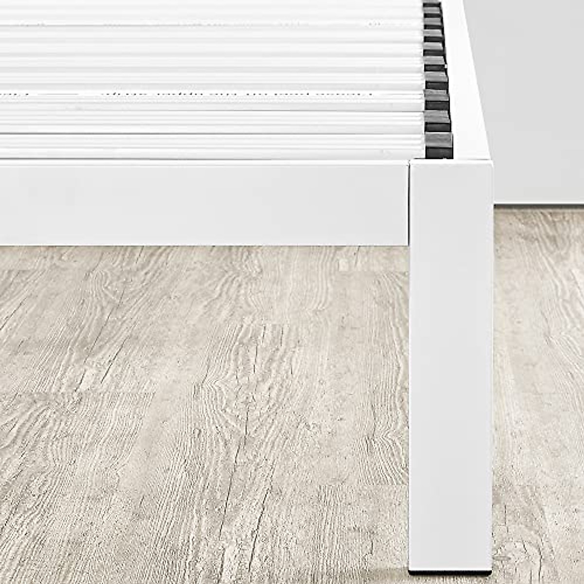 Mellow Rocky Base C 14" Platform Bed Heavy Duty Steel White, w/ Patented Wide Steel Slats (No Box Spring Needed) - Full