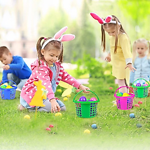 Evoio Easter Baskets, 24 Pack Plastic Easter Baskets Bulk for Egg Hunts Set, Easter Bucket Bags with 120g Easter Grass for Toddler Classroom Collecting Easter Eggs Party Favor