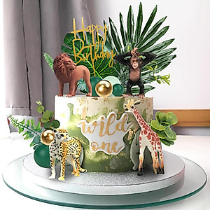 40 PCS Safari Jungle Cake Toppers Chimpanzee Monkey Cake Toppers Animals Figure Toys Gold Palms Picks Jungle Wild One Animals Cake Decorations for Baby Shower Safari Party Holiday Party (style 1)