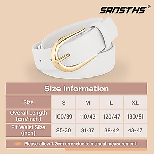 SANSTHS Women's Leather Belt for Jeans Pants Fashion Gold Buckle Ladies Dress Waist Belt,White,S