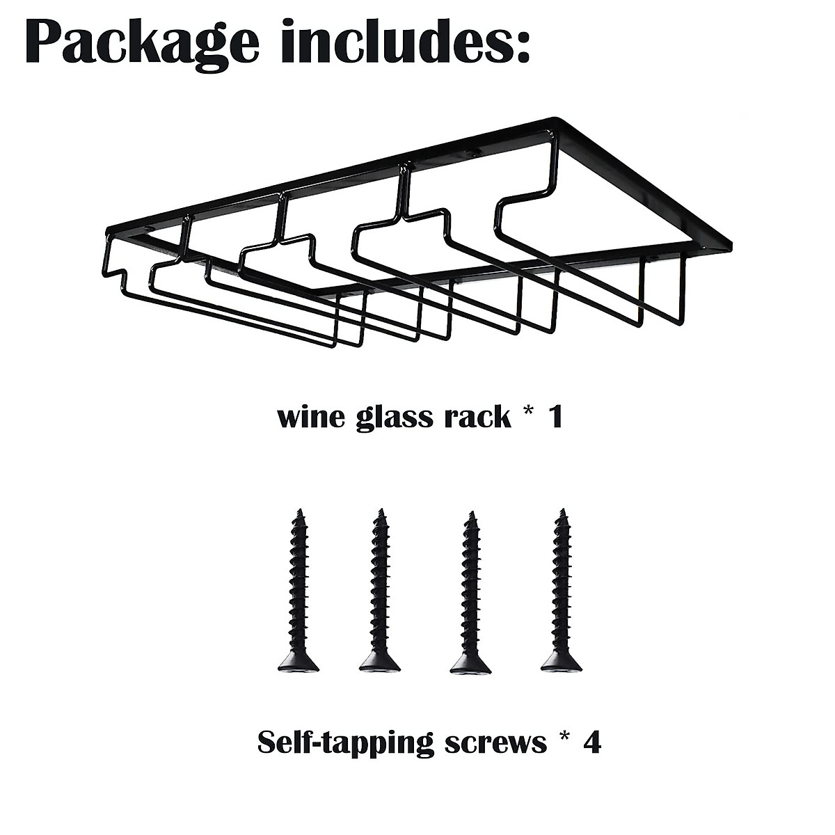 AMUFYSHH 3 Rows Wine Glass Rack for Under Cabinet, 2 Packs Stemware Racks, Hanging Wine Glasses Metal Rack, Storage Hanger Organizer for Kitchen Cabinet Bar (DOUBLE)