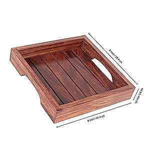 ETROVES 8x8 Inch Wooden Serving Small Tray Decor Coffee Table Tea Couch Bed Decorative (Brown)