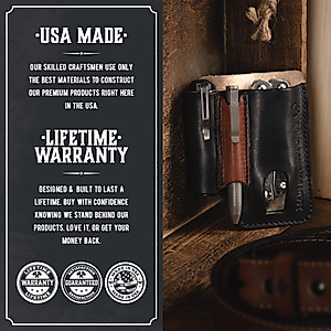 Made in USA Leather EDC Pouch | Leather Multitool Sheath/Holster for Men | Belt Clip/Pocket Organizer for Leatherman, Gerber & SOG Multitools | Knife/Multi Tool & Flashlight & Pen Holder