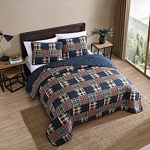 Eddie Bauer - King Quilt Set, Cotton Reversible Bedding with Matching Shams, Lightweight Home Decor for All Seasons (Madrona Navy/Red, King)