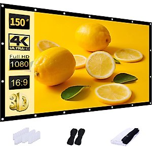 AAJK 150 inch Projector Screen, Portable Projection Screen 16:9 Foldable Washable Spandex Sheet Outdoor Movies Screen，for Indoor Outdoor use(White)