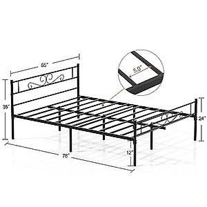 VECELO Full Size Bed Frame with Headboard, 14 Inch Metal Platform Mattress Foundation, No Boxing Spring Needed, Squeak Resistant, Easy Assembly, Black