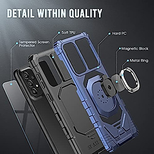 for Samsung Galaxy A53 5G | A53 5G UW Case: with Tempered Screen Protector & Built in 360° Adjustable Ring Kickstand Shockproof Protection TPU Bumper Armor Phone Cover for Samsung A53 - Blue