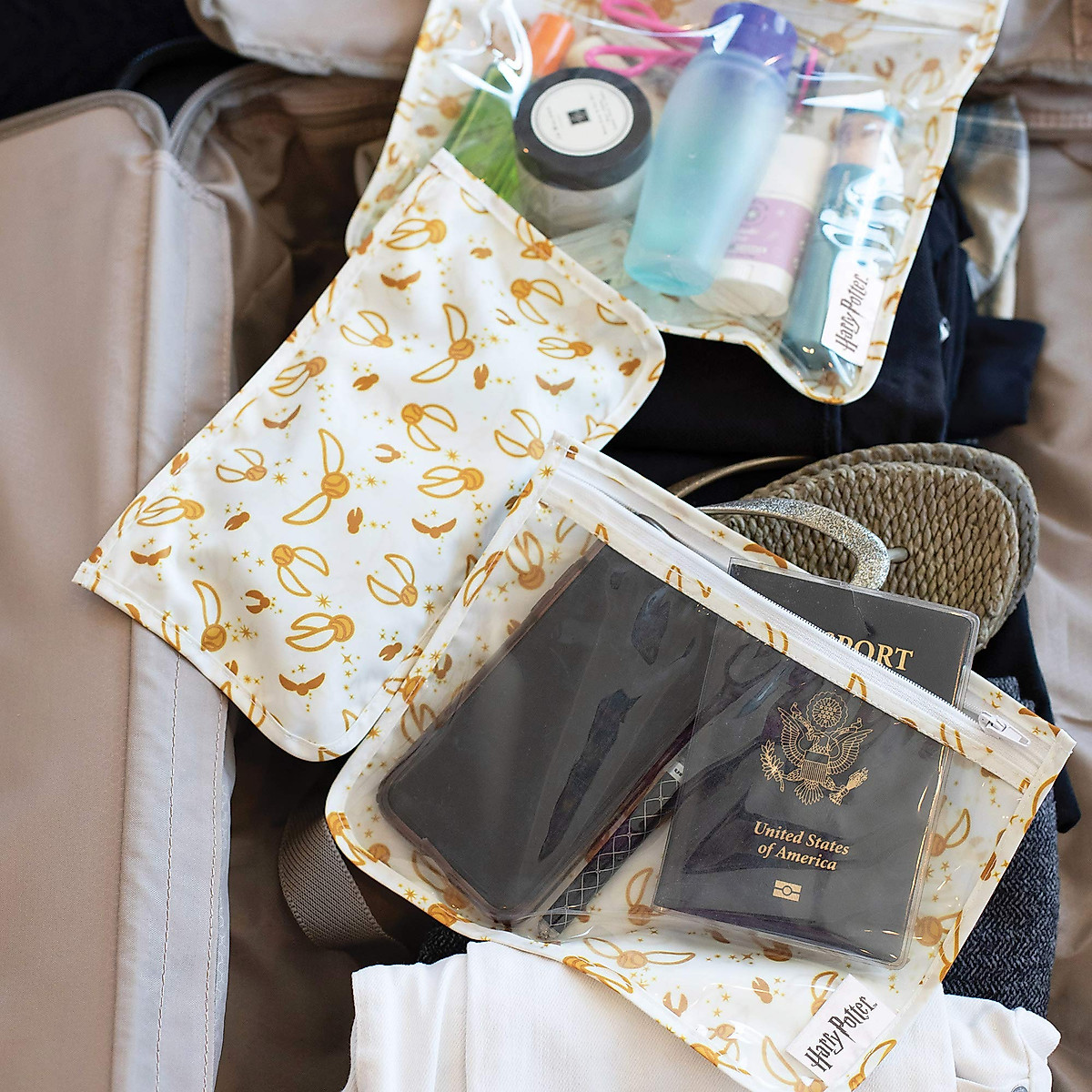 Bumkins Travel Bag, Toiletry, TSA Approved Pouch, Zip Bag, Quart Size Airline Compliant, Clear-Sided, Baby, Diaper Bag Organization, Makeup, Accessories, Packing, Set of 3 Sizes, Harry Potter