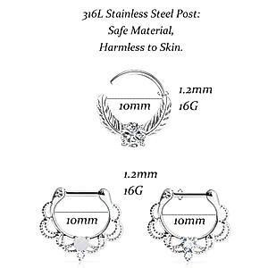 Ylqjksk 12PCS 16G Surgical Steel Piercing Jewelry for Women Men, Includes Septum, Helix, Daith, Rook, Tragus, Retainer, Silver Tone