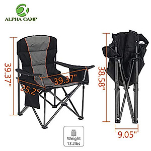 ALPHA CAMP Oversized Camping Folding Chair Heavy Duty Lawn Chair with Cooler Bag (Black)