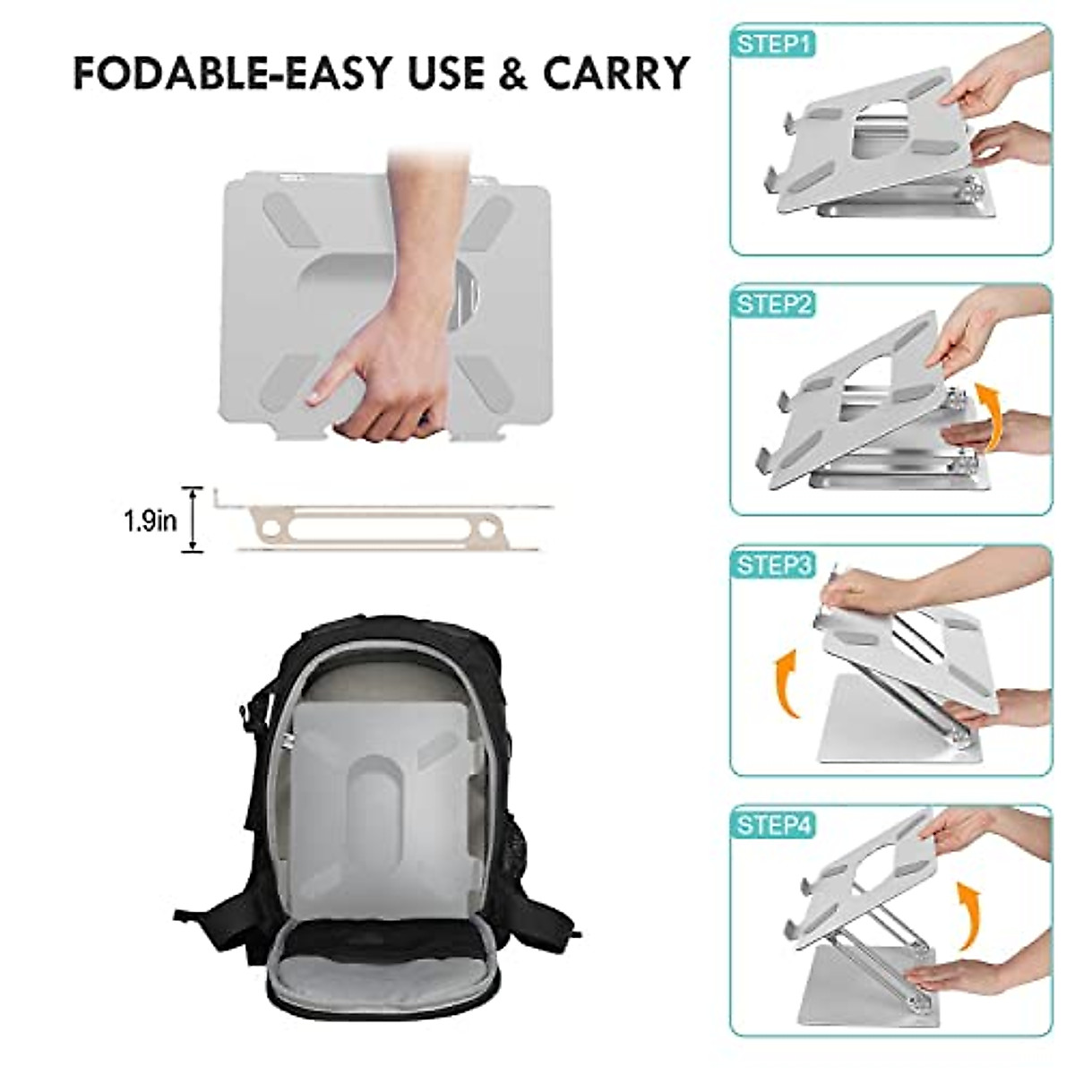 GOPHOR Laptop Stand, Adjustable Laptop Stand for Desk with Heat-Vent , Aluminum Ergonomic Laptop Riser, Portable Computer Notebook Stand Compatible for MacBook, Dell, HP More 10-17" Laptops (Silver)