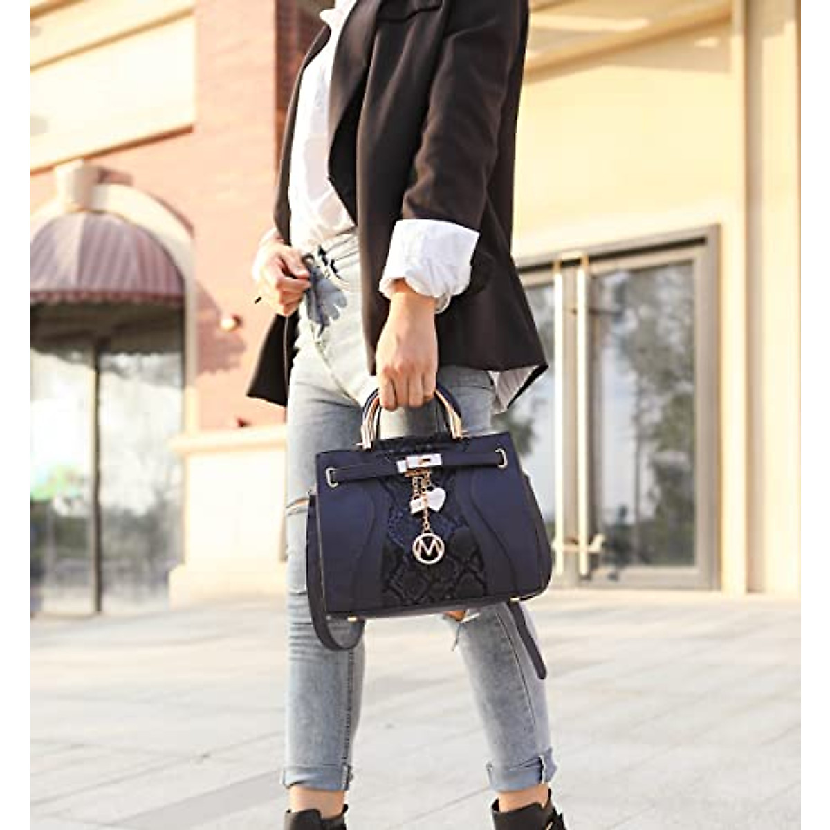 MKF Crossbody Satchel Bags for Women - PU Leather Pocketbook Handbag - Shoulder Strap, Lady Top Handles Purse Blush