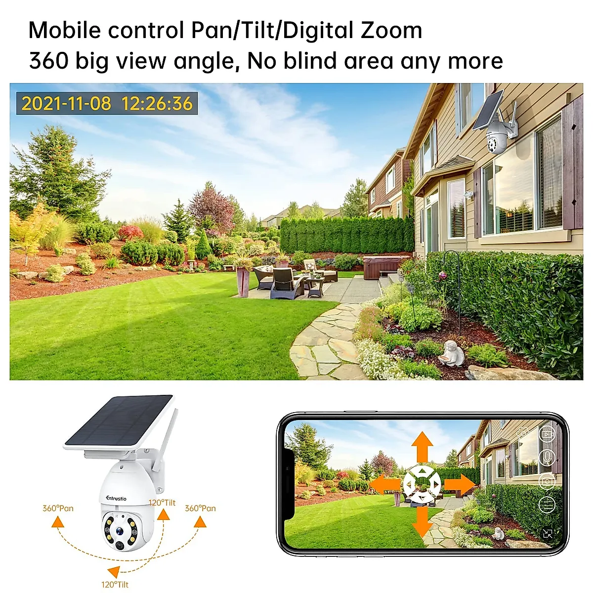 Entrustio Solar Security Cameras Wireless Outdoor,20000mAh Battery Powered Camera,2.4G WiFi Surveillance Home Camera with Phone APP,IP66 Waterproof,Color Night Vision,2-Way Talk