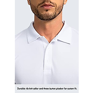 Men's Polo Shirt Long Sleeve Golf Shirts Lightweight UPF 50+ Sun Protection Cool Shirts for Men Work Fishing Outdoor(White, L)