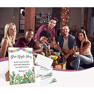 Date Night Ideas for Couples, Bridal Shower Games Date Night Sign, 1 Wooden Sign with 50 Cards, Mexican Fiesta Wishes Advice Game for Wedding, Bachelorette Party Night, Engagement Decoration