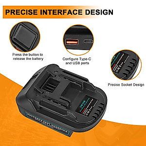 Xinriga DM18M Battery Adapter Compatible with Dewalt 20V MAX Battery and Compatible with Milwaukee M18 18V Battery Covert to Makita 18V Lithium-ion Battery, with USB and Type-C Fast Charging Ports