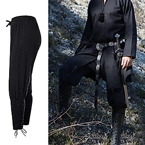 Men's Ankle Banded Pants Medieval Viking Navigator Pirate Costume Trousers Renaissance Gothic Pants, Black, Medium