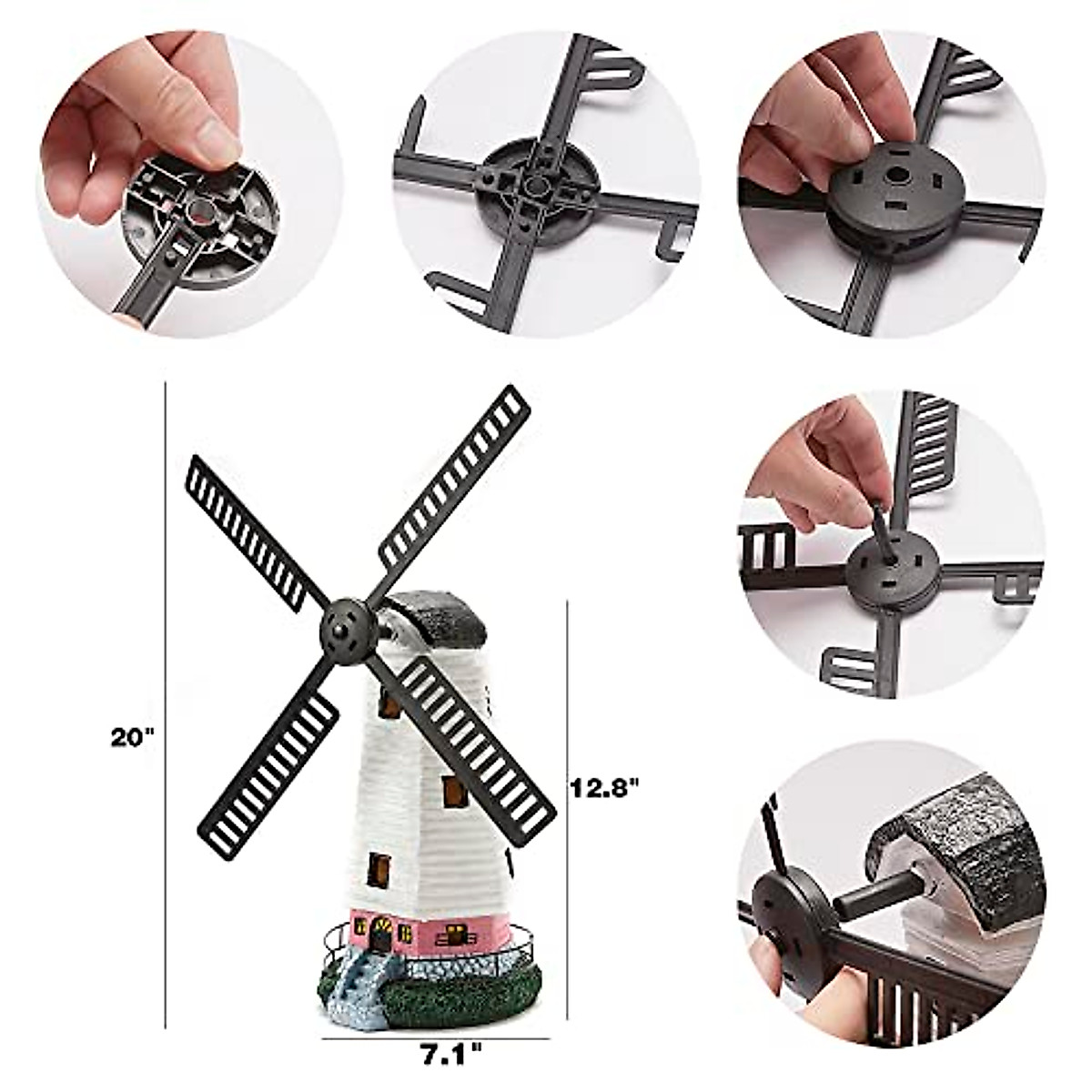 pearlstar Solar Garden Outdoor Windmill Lighthouse - 20" Solar Powered LED Lighthouse Garden Statue Waterproof Decorative Light for Landscape Decor Lawn Garden Table Patio Pathway Yard