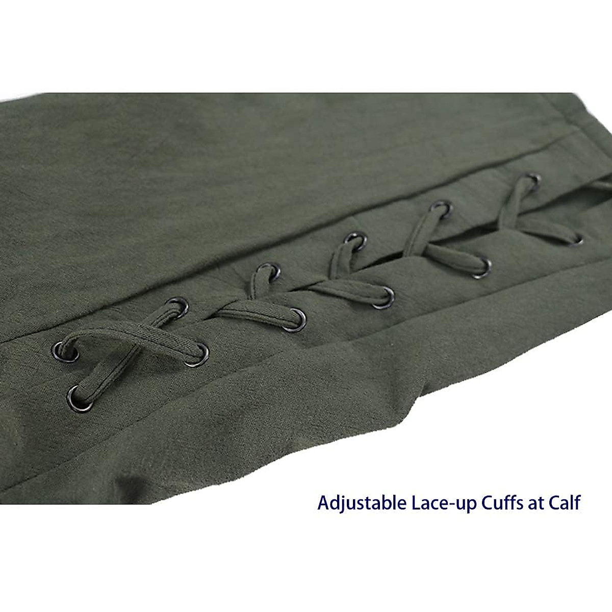 Men's Cotton Linen Renaissance Ankle Banded Pants Retro Medieval Viking Navigator Pirate Trousers (X-Large, Army Green)