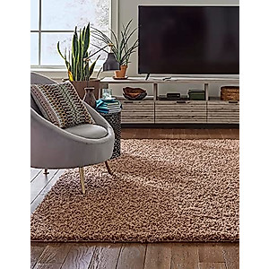 Rugs.com Über Cozy Solid Shag Collection Rug – 5 x 8 Sandy Brown Shag Rug Perfect 5 x 8 Feet