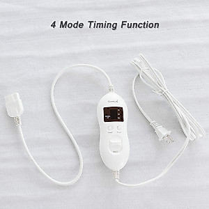 COSTWAY Heated Mattress Pad W/Safety with 8 Temperature Regulation 4 Mode Timeing Function Washinable and Detachable Electric Blanket, White(Double Size)