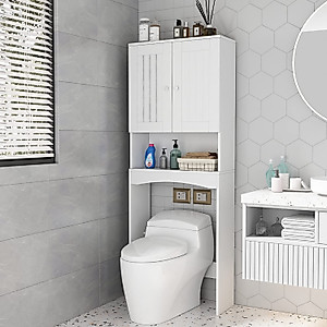LifeSky Over The Toilet Cabinet - Bathroom Over Toilet Storage Cabinet with Doors - Space Saver Storage for Bathroom White