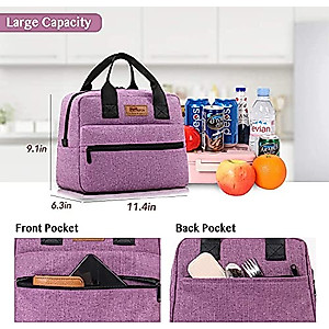 HOMESPON Insulated Lunch Bag Box Cooler Totes Handbag with Front and Back Pockets For Man and Woman Work Shopping (Purple)