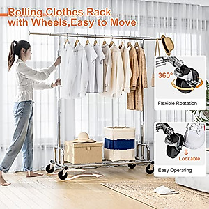 Raybee Clothes Rack Heavy Duty Loads 450LBS, Rolling Clothing Rack with Wheels Commercial Clothes Racks for Hanging Clothes Rack with Wheels Portable Garment Rack