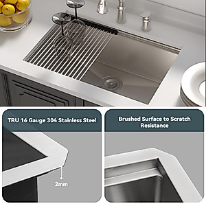 27 Undermount Kitchen Sink - LORDEAR 27x19 Inch 16 Gauge Stainless Steel Kitchen Sinks Under Counter Ledge Workstation Single Bowl Basin
