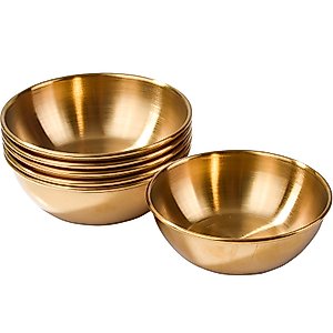 LMRLCS 6pcs Stainless Steel Soy Sauce Dishes, Round Seasoning Dishes, Sushi Dipping Saucers Bowl Mini Appetizer (Gold)
