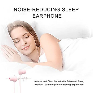 okcsc M16 Sleep Earbuds Noise Cancelling Wired Lightweight Ultra-Soft Silicone in-Ear Headphone Earplugs with Microphone & Volume Control,3.5mm Plug Compatible for Insomnia,Air Travel&Meditation Pink