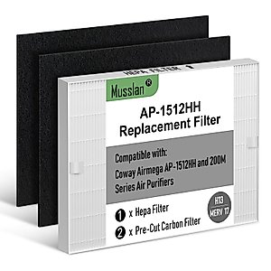 Musslan AP-1512HH Replacement Filter for Coway Airmega AP-1512HH, AP-1512HH-FP, AP-1518R, AP-1519P, and 200M Series Air Purifiers, H13 True HEPA Filter and 2 Activated Carbon Pre-Filters