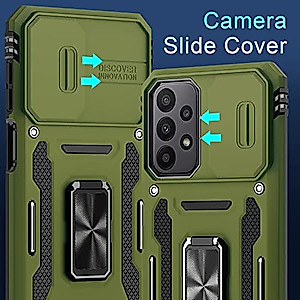 for Samsung Galaxy A23 5G/4G Case with Slide Camera Cover+Screen Protector,[Full Camera Protection] [Magnetic Rotated Kickstand] Military Grade Shockproof Heavy Duty Protective Cover-Olive Green
