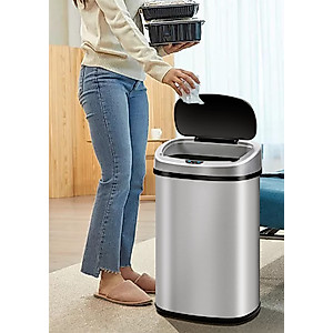 50 Liter/13 Gallon Kitchen Trash Can with Lid, Automatic Trash Can Stainless Steel Garbage Can with Mute Designed, Touchless Trash Can Motion Sensor Trash Can for Kitchen Bedroom Office Bathroom