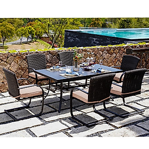 Grand patio 6 Piece Outdoor Wicker Dining Chairs, Spring Patio Furniture Dining Chairs Set of 6 with Cushions for Garden Pool Backyard Lawn, Beige