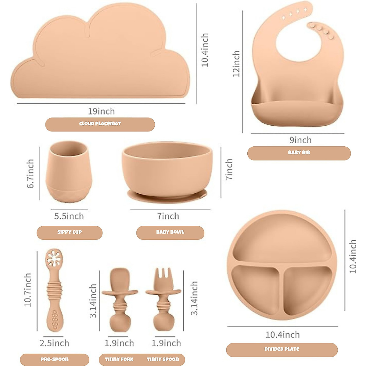 SILICONE FEEDING SET FOR BABY - BABY LED WEANING SUPPLIES - SILICONE BOWLS BABY - BABY'S PLATE-SELF FEEDING SPOONS FOR BABYS-TODDLER FORK-BABY PLATES WITH SUCTION-SUCTION BOWL AND PLATE-BABY FEEDING