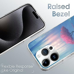 Niapessel Compatible with iPhone 15 Pro Max Case Pink Cherry Tree in Forest Print Shockproof Protective Phone Cases Slim Thin Cover TPU for Women Men Boys Girls