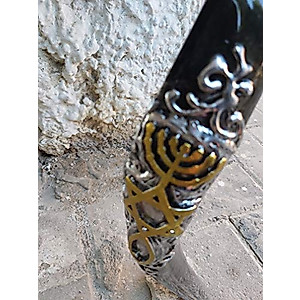 Shofar Yemenite Kudu Horn 38''+ with Sterling Silver Plated + 3D Decorated of - Lion of judah - Authentic Curved Made In Israel