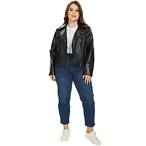 Fahsyee Women's Faux Leather Jackets - Black Zip Up Plus Size Motorcycle Short PU Moto Biker Outwear Fitted Slim Coat 4X