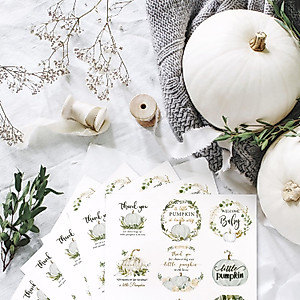 Quera 90 Little Pumpkin Baby Shower Thank You Stickers, Fall Baby Shower Party Favor Stickers,Fall Themed Baby Shower Favor Stickers 2inch（Green）