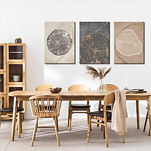 AKWISH 3Pcs Framed Tree Ring Canvas Wall Art Print Pastel Gray Wood Spirals Picture Nature Abstract Drawings Poster Modern Minimalist Wall Decor for Living Room Bedroom Home Office 16"x24"x3