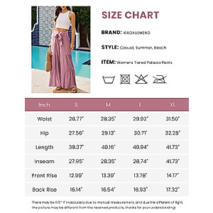 Xiaoxuemeng Women's Tiered Palazzo Pants Flowy Elastic High Waisted Wide Leg Beach Pants (Pink-XL)