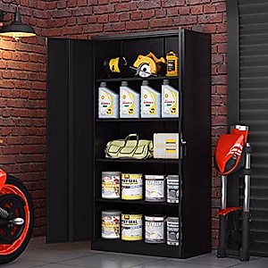 Metal Storage Cabinet,72" Locking Metal Storage Cabinet,with 2 Doors and 4 Adjustable Shelves,for Storage Office,Garage,Home,Classroom,Shop,Pantry(Black)