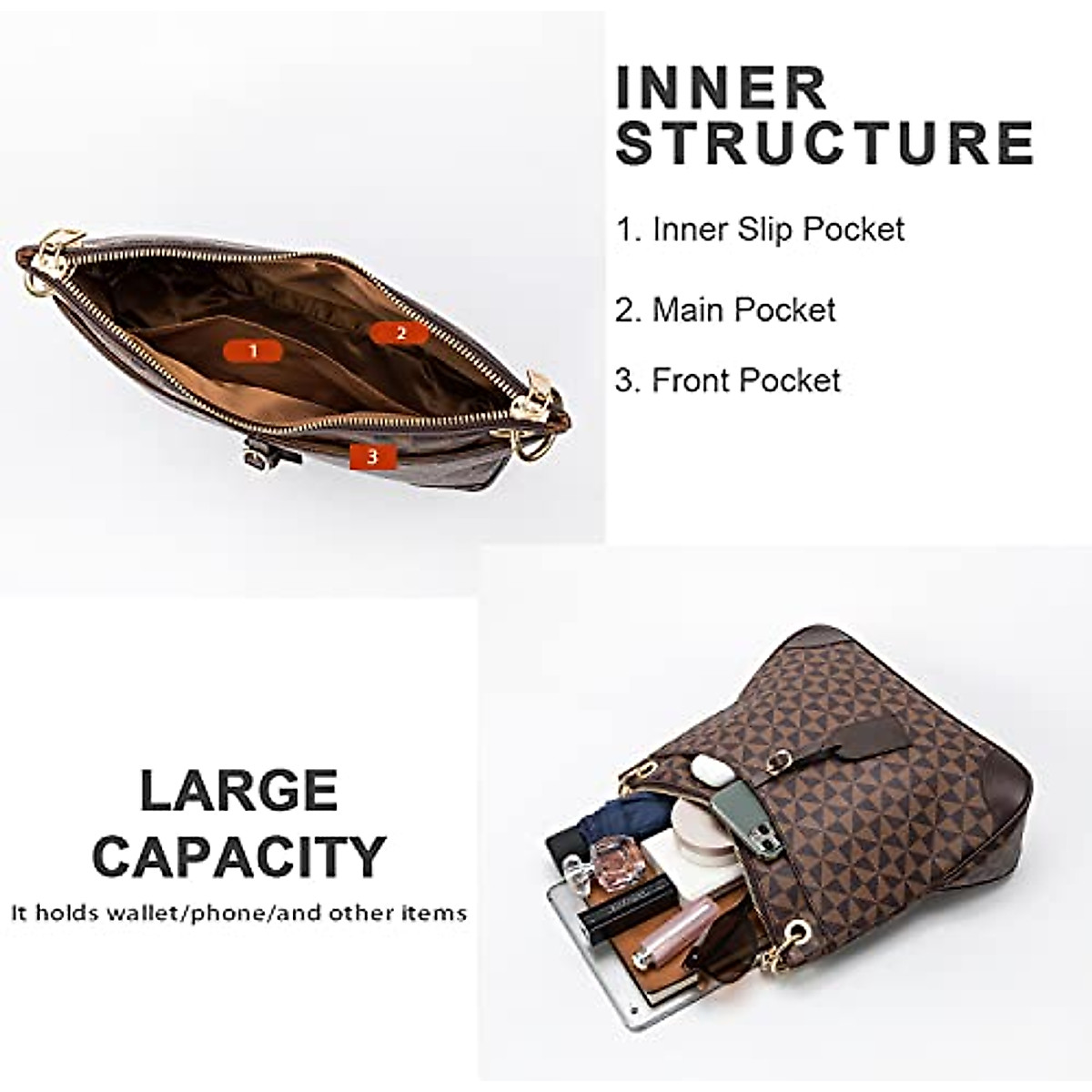 anck Crossbody Bags for Women Luxurious Leather Women's Shoulder Purse- Zipper Pocket Small Crossbody Bags for Women Purses Fashion Leather Lightweight Handbags Shoulder Bag (Brown)