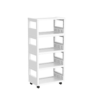 Rolling Storage Cart with Wheels - 5 Tier Multifunctional Utility Cart, Laundry Room Organization, Plastic Bathroom Storage Shelf, Mobile Shelving Units for Kitchen Living Room Study Dresser, White
