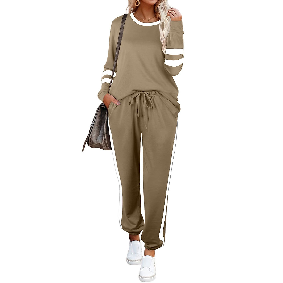 Aloodor Women's athletic clothing sets long Sleeve Tops and Sweatpants Sets X-Small