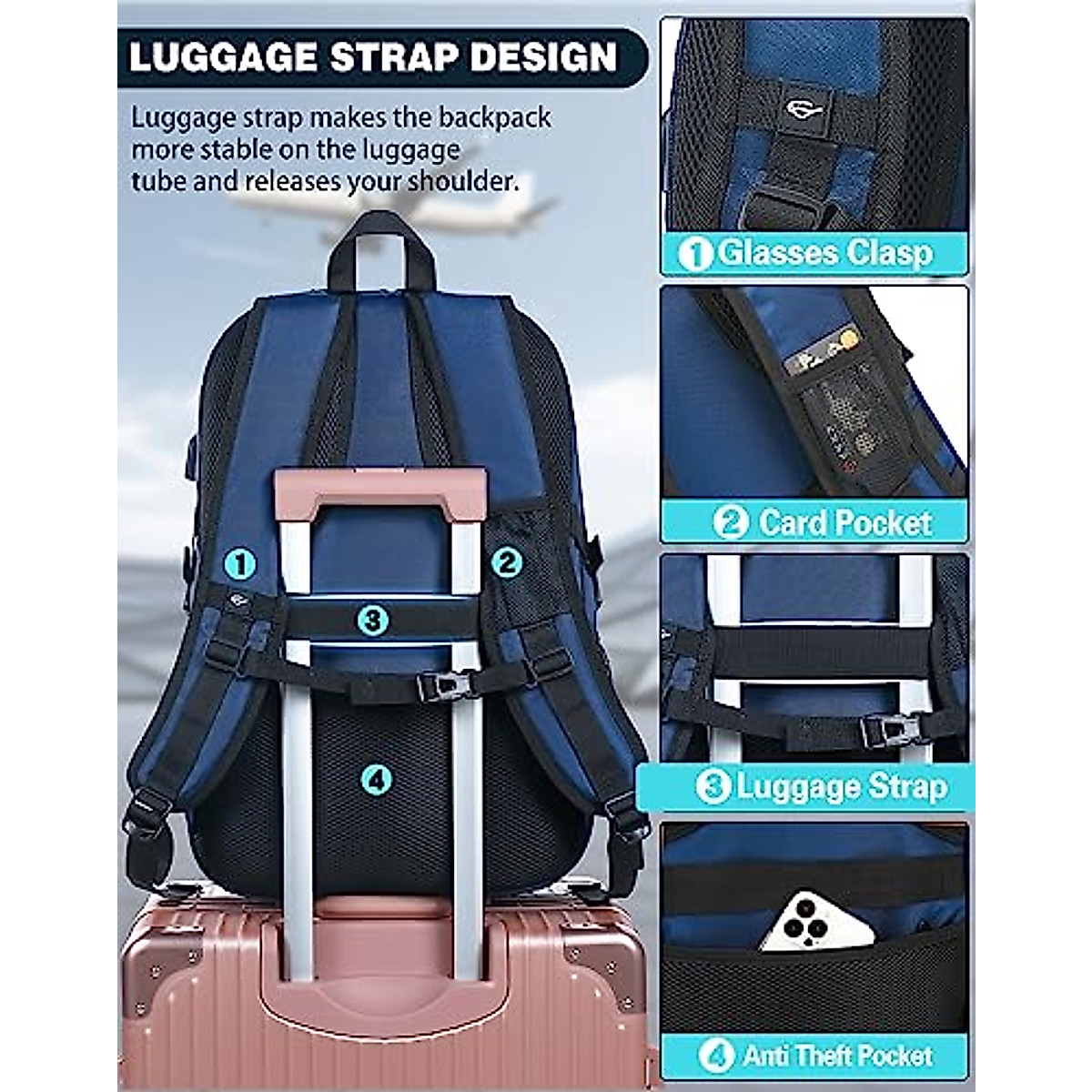 ProEtrade Travel Backpack, Extra Large Laptop Backpack School Business Anti Theft TSA Approved College Work Computer Bag Fits 17 Inch Laptop with USB Charging Port Bookbag for Women Men(Blue)